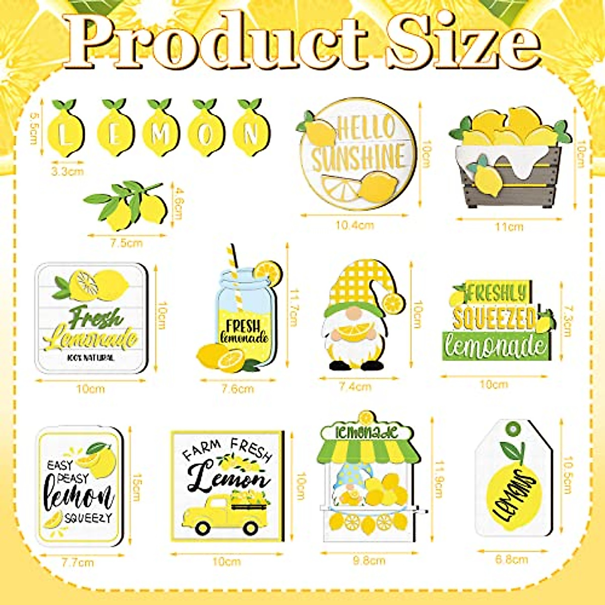 15 Pieces Summer Tiered Tray Decor Set Farmhouse Summer Wood Sign Rustic Beach Tiered Tray Decorations for Home Kitchen Table Shelf (Lemon)