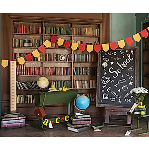 School Pictures Backdrop 10x8ft Fabric Back to School Photos Library Bookshelf Backdrop Teacher Pictures Background Kids Graduation Day Backdrop Students First Day of School Backdrop