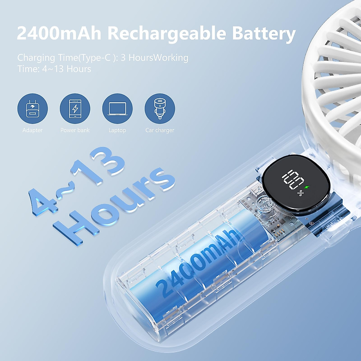 xigmer 2-Pack Mini Portable Handheld Fan, 5 Adjustable Speeds Personal Fan with Lanyard,180° Foldable Small Hand Fans for Makeup, Home, Office, Travel and Outdoor Activities Black+White