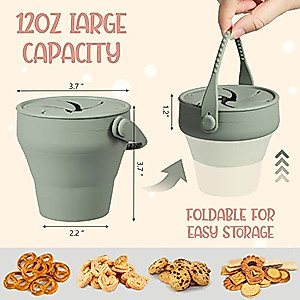 Toddler Snack Containers Toddler Cups Collapsible Cup Toddler Cups Spill Proof Toddler Snack Cups Baby Silicone Snack Cup No Spill Bowls for Toddlers Infant Snack Container (Red, Gray Green, 2)