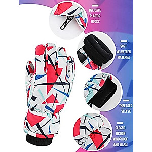 Hicarer 3 Pairs Kids Waterproof Gloves Winter Warm Snow Gloves Boys Girls Ski Gloves Windproof for Cold Weather (Cool Style, 8-11 Years)