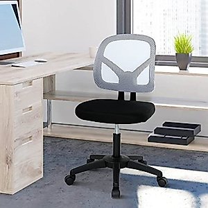 Home Office Chair Ergonomic Desk Chair, Mesh Computer Chair with Wheels, Armless Low-Back Task Chair,Executive Rolling Swivel Adjustable Desk Chair for Adults Women Girls(White)