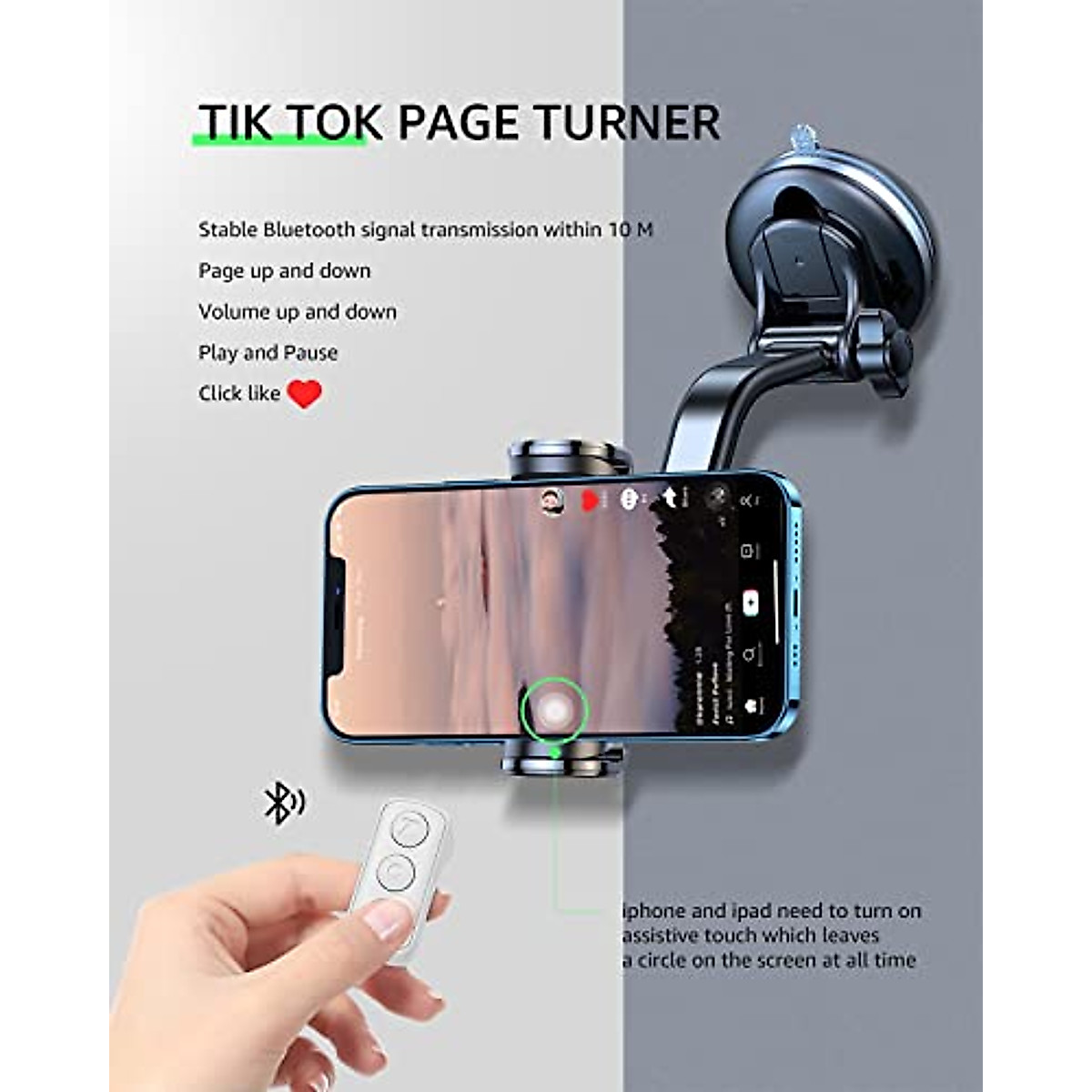 TIK Tok Bluetooth Remote Control Wireless Page Turner Tiktok Scrolling Control Rechargeable with Ring Design for iPhone Android Ipad Cell Phone (White)