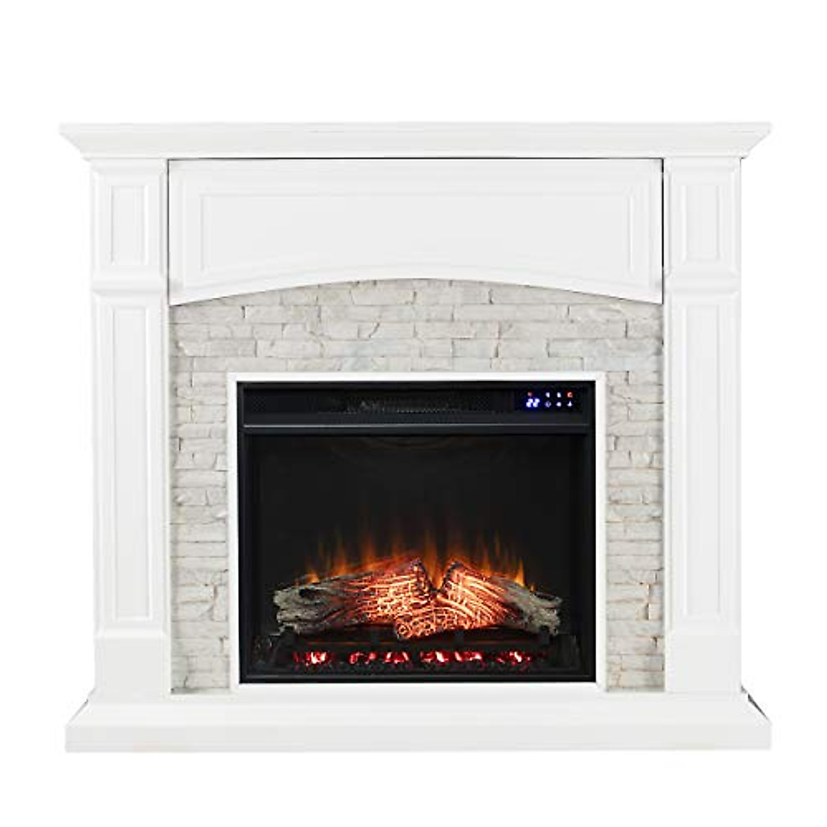 SEI Furniture Seneca Faux Stacked Stone Electric Fireplace with Hidden Media Shelf, New Crisp White
