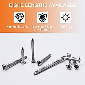 Self Tapping Screws, Preciva 304 Stainless Steel 200 PCS, 8 Sizes Round Head Phillips Drive Self Drilling Screw Assortment Kit for Metal Wood Furniture Electronic Products