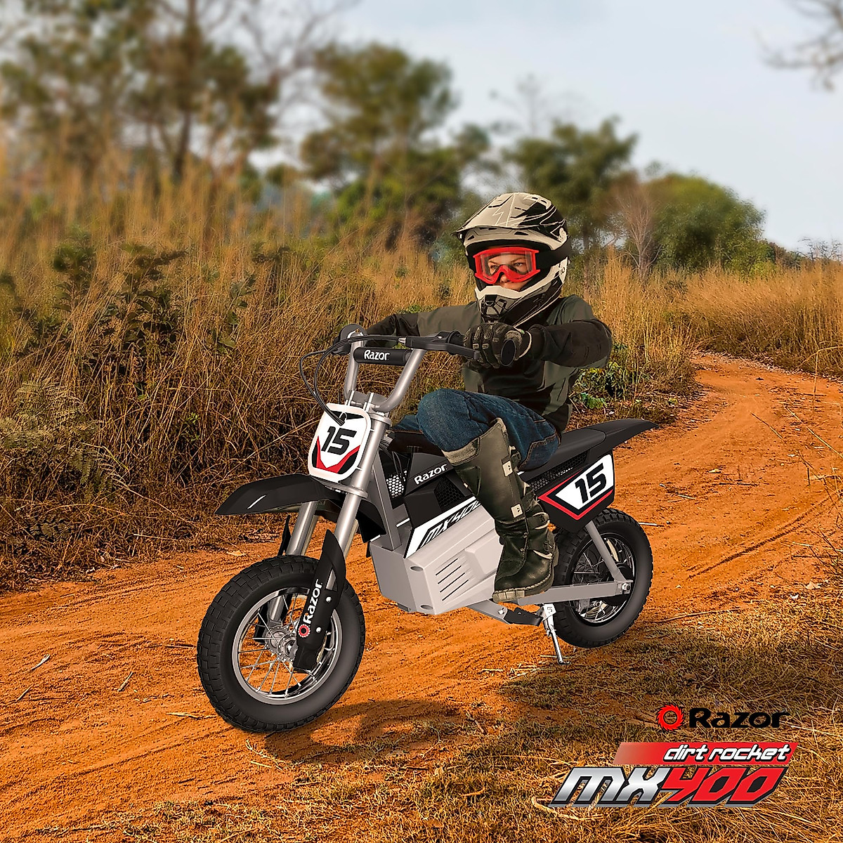 Razor MX400 Dirt Rocket – 14 MPH (22 KMH) Off-Road Electric Dirt Bike, High-Torque Motor, 30 Min Ride Time, Adjustable Handlebars, Ages 13+, Black