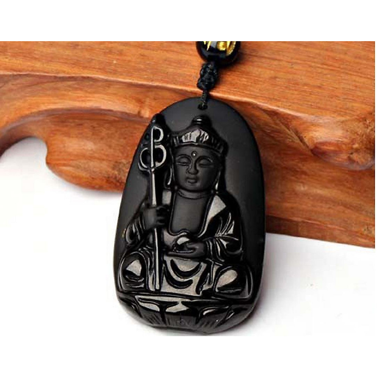 Ksitigarbha Natural Obsidian Amulet Pendants