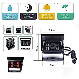 Hikity Backup Camera with Monitor Kit, Waterproof 18 IR LED Night Vision Reverse Camera + 7" Rear View Monitor Vehicle Parking System for RV Bus Trailer Truck (65ft 4-Pin Aviation Video Cable)