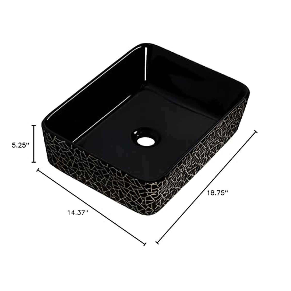Strictly Sinks 18 Inch Rectangular Black Vessel Sink - Ceramic Countertop Bathroom Sink – Easy to Install Above Counter Luxurious Bathroom Vessel Sink (18-3/4″ W x 14-3/8″ L x 5-1/4″ H)