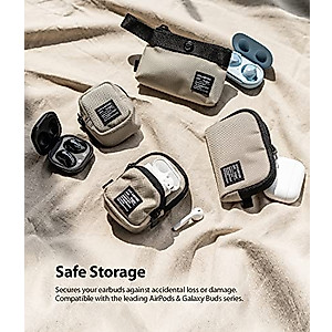 Ringke Mini Pouch Two Pocket, Small Bag for Universal Wireless Ear Buds, Durable Waterproof Keychain Accessories Compatible with AirPods Pro 2nd Generation and AirPods 4 Case - Beige