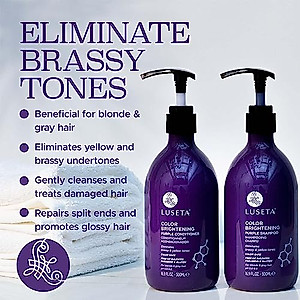 Luseta Purple Shampoo and Conditioner Set for Blonde, Gray - Color Treated Hair - Sulfate Free Paraben Free - Infused with Cocos Nucifera Oil for Curly and Damaged Hair - 2x16.9oz