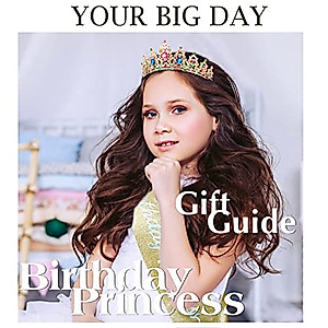 SuPoo Golden Birthday Sash and Crown Kit Princess Crown Birthday Tiara Birthday Girl Crown with Comb Glitter Birthday Sash for Women Crystal Tiaras for Girls Headband Happy Birthday Decorations Gifts