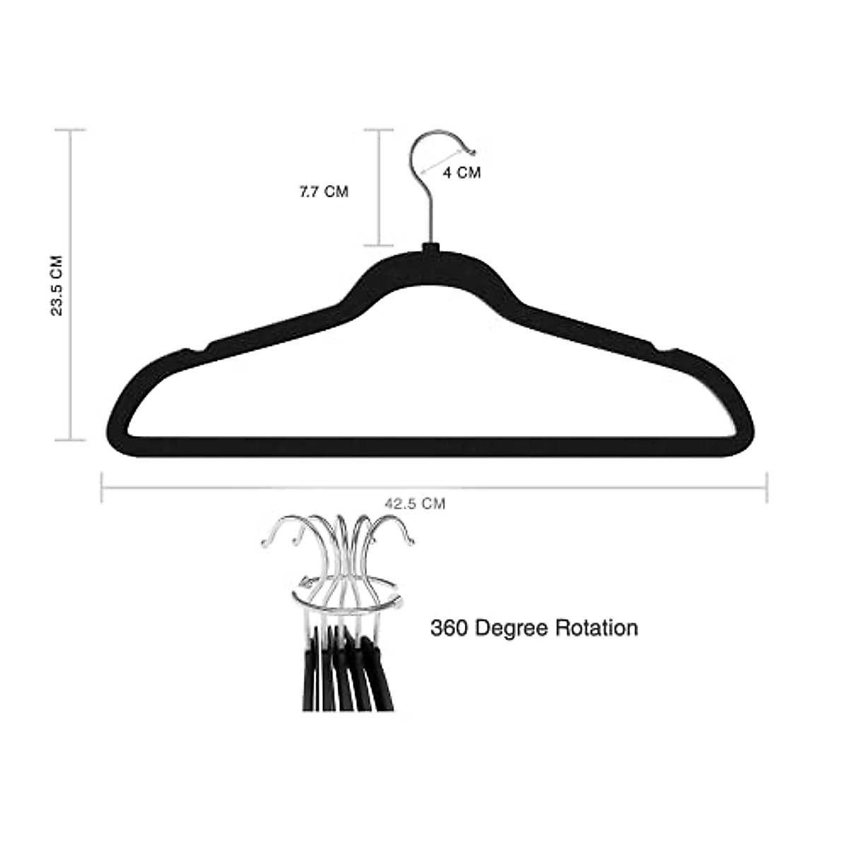 TECHZOO 50 Pack Velvet Hangers Heavy Duty Hangers for Coats, Dress, Jacket, Pants - Ultra Thin Non Slip Adult Felt Space Saving Clothes Hangers for Closet 360° Swivel Hook Hold Upto 10 lbs Black