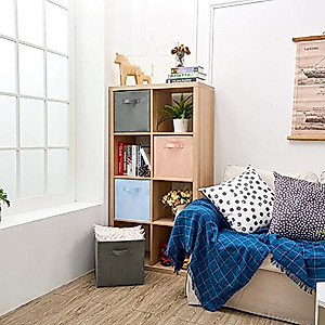 EZOWare Set of 10 Fabric Basket Bins, Pink Collapsible Organizer Storage Cube with Handles for Home, Bedroom, Baby Nursery, Kids Playroom Toys - 13"x15"x13" + 10.5"x 10.5"x 11"