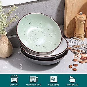 vancasso Moda Soup Bowl Set of 4, Multicolour Pasta Bowl 8 inch Ceramic Soup Plate, Stoneware Vintage Look Cream Bowls for Kitchen, 30 oz Ramen Noodle Bowl (Black/White/Cyan/Grey)