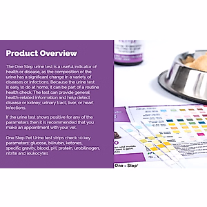 One Step Pet Urine Test Strips, 15 x Urinalysis 10 Parameter Tests in a Re-sealable Foil Pouch, Tests for Dogs Cats & Animals, Accurate Testing for UTI Diabetes Bladder Kidney Liver SG pH Glucose