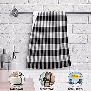 xigua 2 Pieces Black and White Buffalo Plaid Hand Towels Set, Absorbent Soft Skin-Friendly Easy Care Towels for Bathroom Pool Gym Camp Travel College Dorm Hotel 14.4"x28.3"