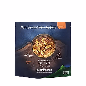 RightOnTrek Banana Bread Oatmeal | Backpacking, Camping, Hunting Food | No gluten ingredients, Vegetarian, No peanuts, Vegan, No dairy, No soy, Kids-friendly | 1 Serving