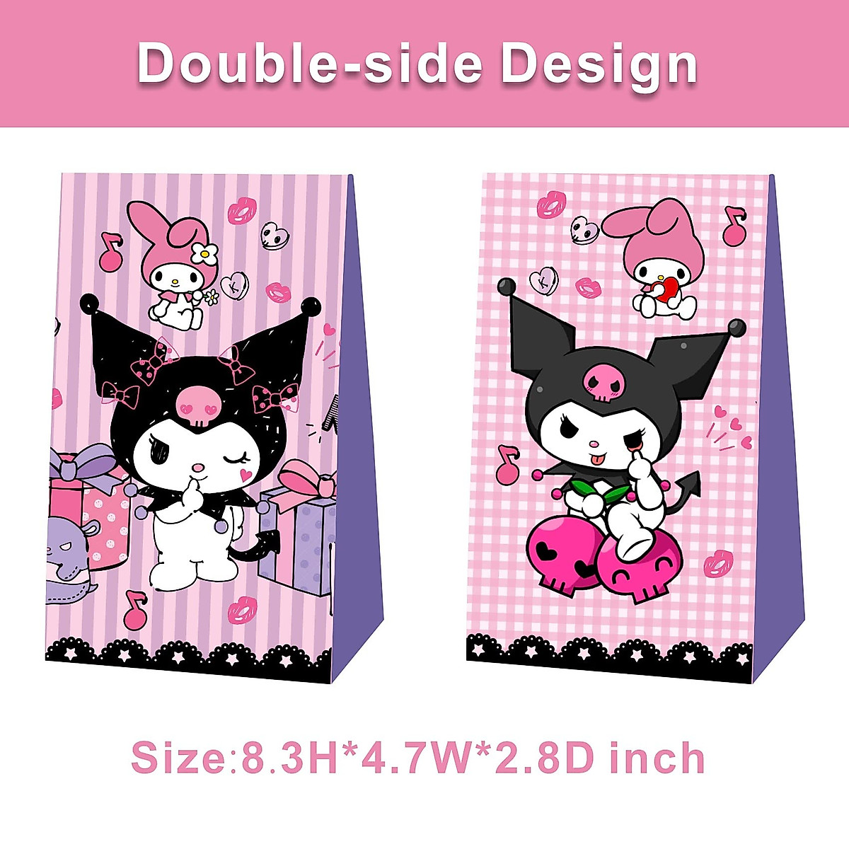 Tuklye 12 Pcs Kuromi Party Favor Gift Bags for Kuromi and My Melody Birthday Party Decorations and Supplies