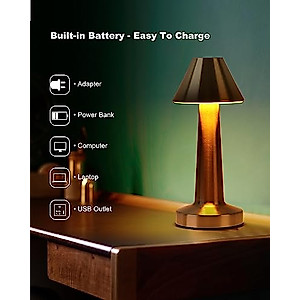 Cluelyhoo Cordless Table Lamps,Rechargeable Battery Operated Led Desk Lamp,3-Level Brightness Portable Table Lamp,for Bedroom/Couple Dinner/Desk/Cafe/Dining Room/Terrace(Gold)
