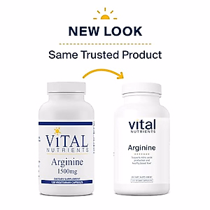 Vital Nutrients - Arginine - L-Arginine Amino Acid Support for Circulatory and Heart Health - 120 Vegetarian Capsules per Bottle - 1500 mg