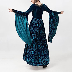 Women Long Sleeve Lace O Neck 2pices Set Cosplay Retro Dress Great Maxi Vintage For Cosplay Dress With Cloak Sprint