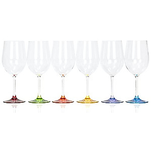 Red Co. Set of 6 Classic Clear Plastic 12 Ounce Outdoors Wine Glasses with Colored Bases