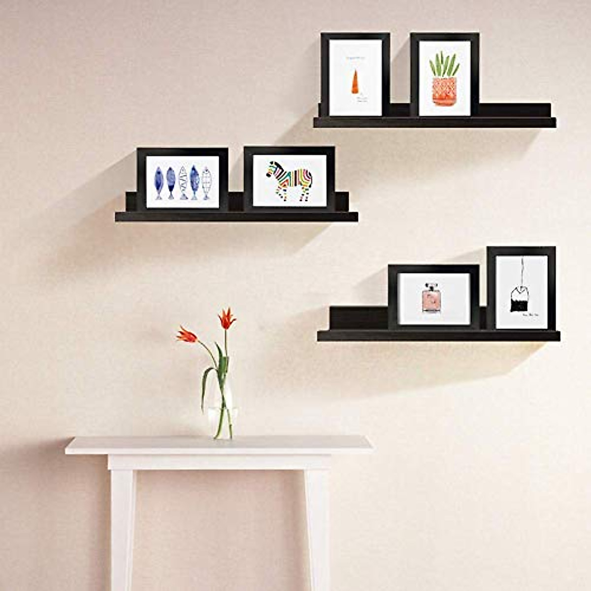 16 Inch Black Floating Shelves Set of 3, Picture Ledge Wall Mount Shelf for Bedroom, Living Room, Office, Kitchen