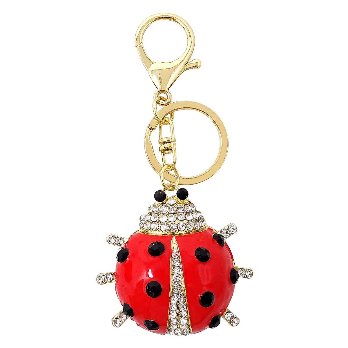 Honbay 1PCS Rhinestone Metal Ladybug Keychain Sparkling Crystal Ladybird Keyring Pendant Insects Key Chain Decoration in A Box for Bag Purse Wallet Handbags Backpack