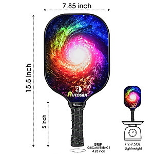 AUTOSAN Pickleball Paddle Graphite and Fiberglass Composite Face & Aramid Honeycomb Core,EdgeSentry Protect Pickleball Paddle with Cover,Rule Ebook,Lightweight 7.2-7.5OZ,Indoor Outdoor,Kid,Men Women