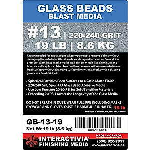 #13 Glass Beads - 19 lb or 8.6 kg - Blasting Abrasive Media (Fine) 220-240 Mesh or Grit - Spec No 13 for Blast Cabinets Or Sand Blasting Guns - Small Beads for Cleaning and Finishing