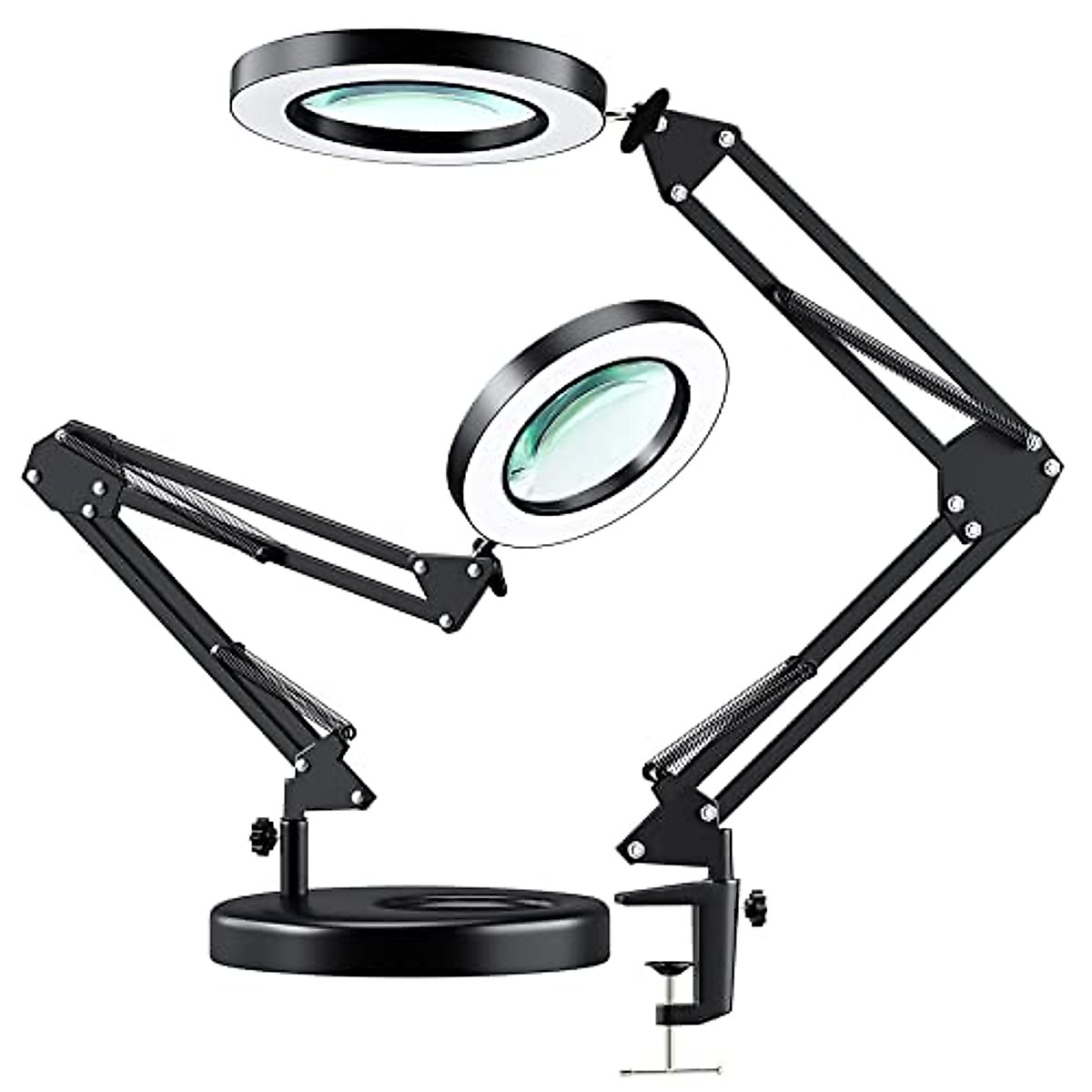 【Upgraded】 5X LED Magnifying Lamp, HITTI 1,800 Lumens Stepless Dimmable, 3 Color Modes, 8-Diopter 4.2″ Real Glass Lens Magnifier Desk lamp, Magnifying Light and Stand for Crafts, Reading, Close Work