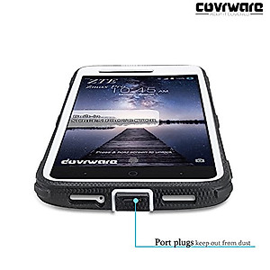 COVRWARE [Iron Tank] case Compatible with ZTE ZMAX PRO/ZTE Carry, with Built-in [Screen Protector] Full-Body Rugged Holster Armor Case [Brushed Metal Texture Design][Belt Clip][Kickstand], White