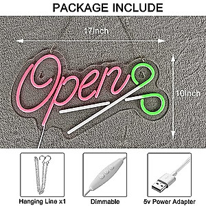 Hair Cut Salon Open Neon Sign for Barbershop Scissors Wall Décor with Dimmable Switch LED Haircut Barber Neon Business Signs Light