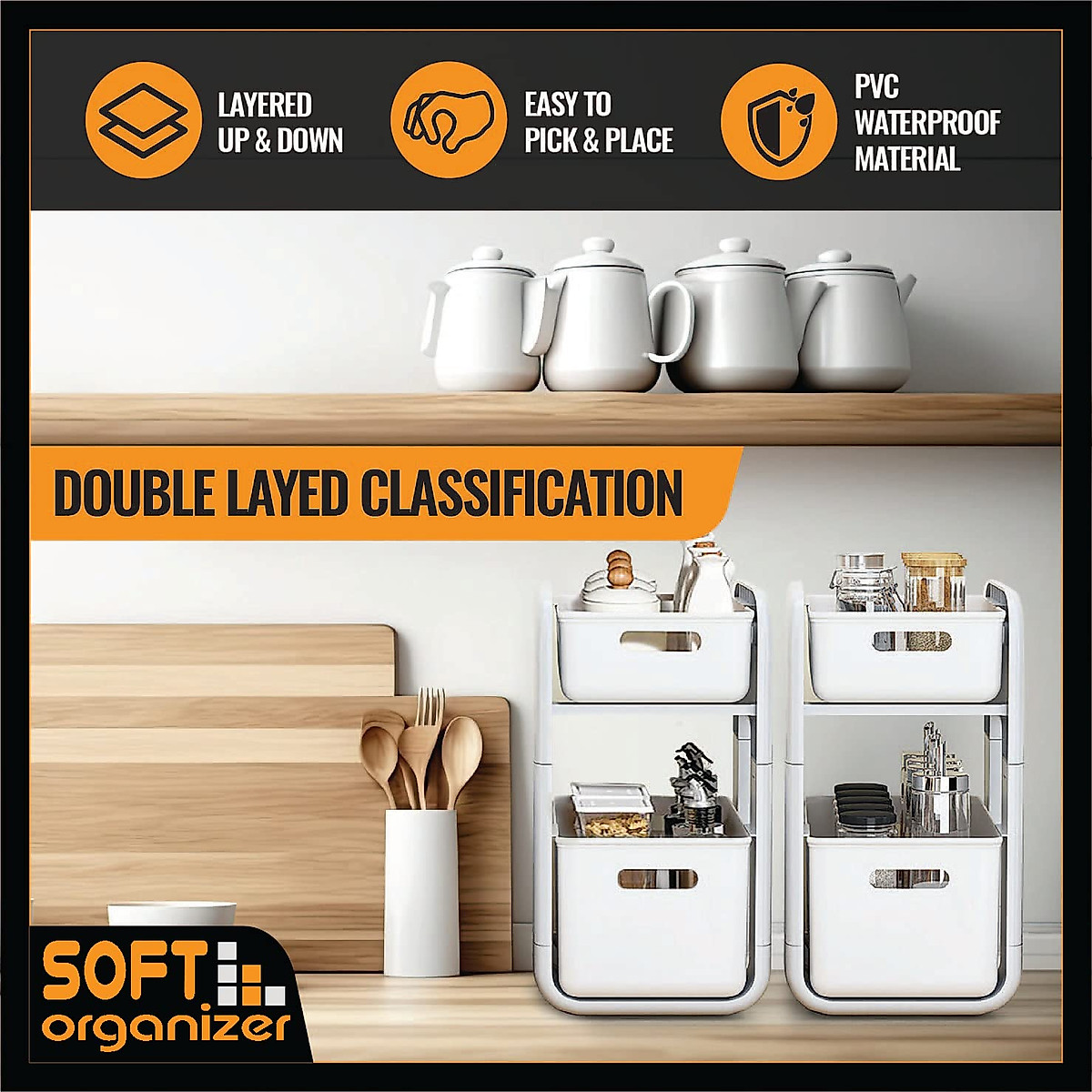 Soft Organizer Kitchen organization,cabinet organizer storage Drawer - Under Sink Organizer, For Bathroom Shelf Space Rack, Multifunctional Storage