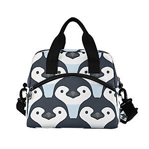 Cute Animal Penguin Pattern Lunch Bags for Women Insulated Reusable Lunch Tote Holder Lunch Cooler Bag Lunch Box with Shoulder Strap for Men Kid Girl