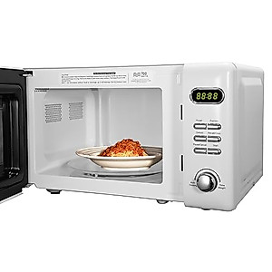 Emerson MWR7020W-N Retro Digital Microwave Oven with Timer & LED Display 700W with 5 Micro Power Levels, 8 Pre-Programmed Settings, Express & Defrost, with Child Safe Lock, 0.7 Cu. Ft, White
