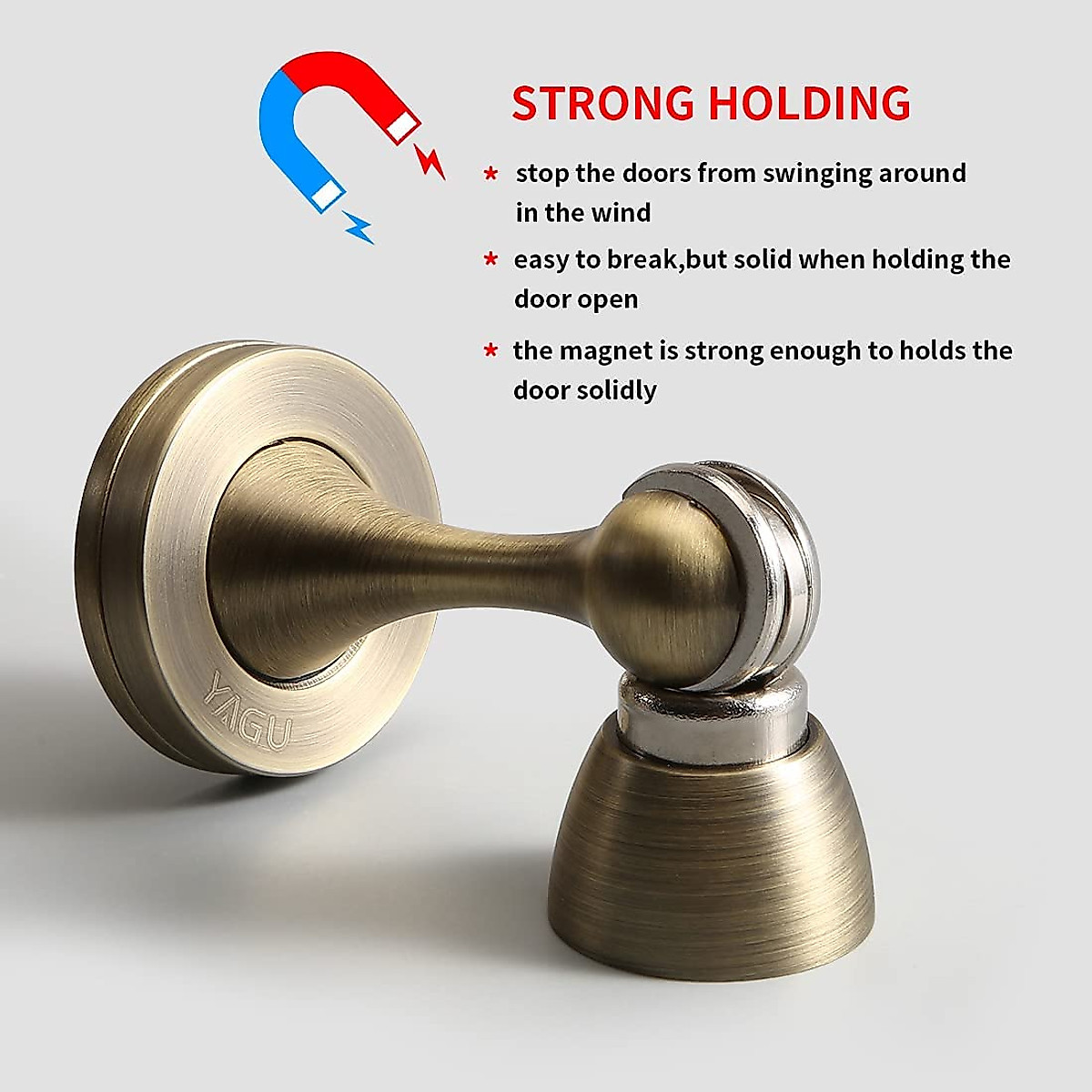YAGU Door Stopper 2 Pack Magnetic Door Stops, Zinc Alloy Brushed Bronze Door Catch Door Holder Wall Floor Mounted, Metal Soft-Catch Doorstop