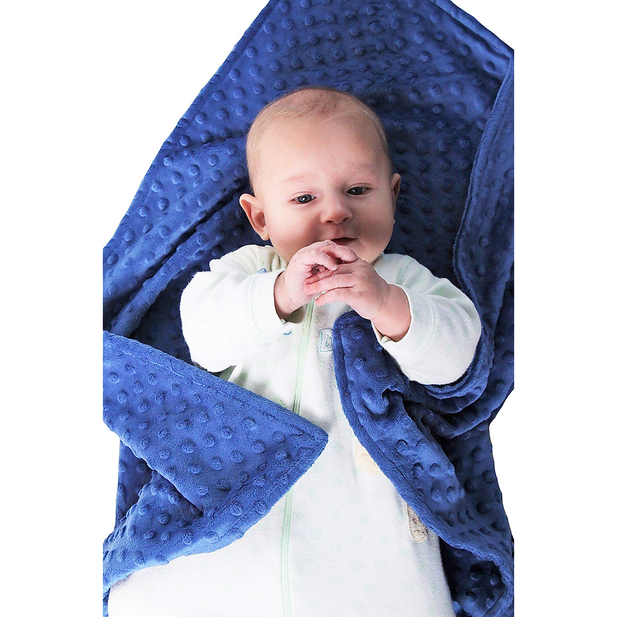 Reversible Unisex Children's Soft Baby Blanket Minky Dot (Navy/Navy)