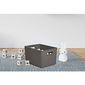 Superio Ribbed Collection - Decorative Plastic Lidded Home Storage Bins Organizer Baskets, X-Large Brown (2 Pack - 22 Liter) Stackable Container Box, for Organizing Closet Shelves Drawer Shelf