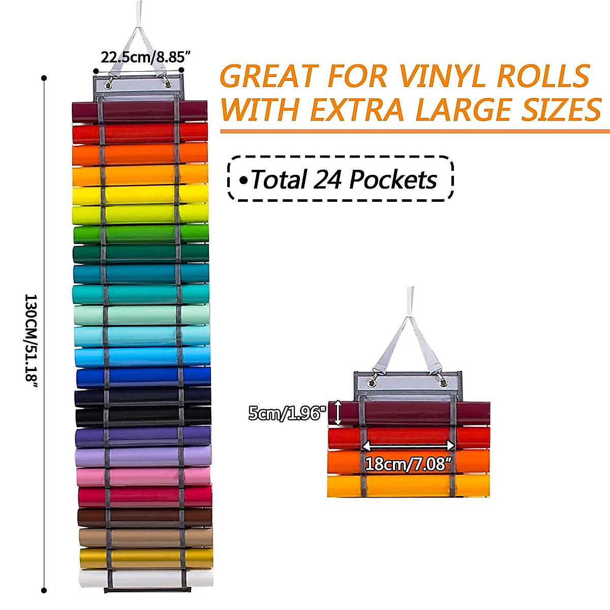 Aohcae Vinyl Roll Holder, 24 Rolls Vinyl Storage Organizer Wall Mount Vinyl Roll Storage Craft Organizer Vinyl Storage Rack for Closet, Door, Craft Room