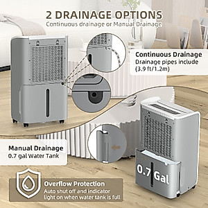 AIRPLUS 4,500 Sq.Ft 70 Pint Dehumidifiers for Basement and Home-with Drain Hose,Efficient,Energy-with Dual Protection and 4 Smart Modes,24H Timer,Defrost,for Large room