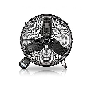 Tech Drive Heavy Duty Metal Industrial Drum Fan, 24 inch High Velocity Shop Fan, 2 Speed Large Floor Fan for Warehouse, Workshop, Factory, Garage, All Metal, Black