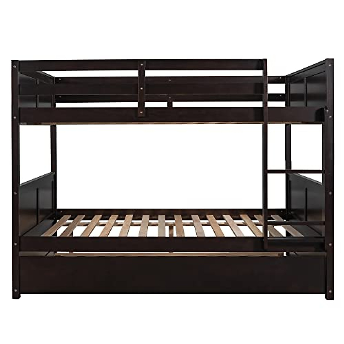 Merax Full Bunk Bed with Twin Size Trundle, No Box Spring Needed, Full/Full, Espresso