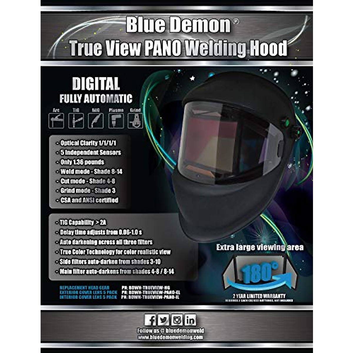 Blue Demon Trueview PANO Welding Helmet, Medium