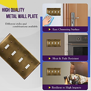 ENERLITES Quad Toggle Light Switch Metal Cover Plate, Stainless Steel Wall Plate, Corrosion Resistant, Standard Size 4-Gang 4.50" x 8.19", Stainless Steel 201, 7714-AB, Antique Brass