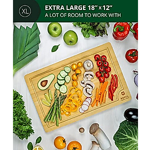Extra Large Wooden Cutting Boards for Kitchen Meal Prep & Serving - Bamboo Wood Cutting Board with Deep Juice Groove - Charcuterie & Chopping Butcher Block for Meat - Kitchen Gadgets Gift (XL 18x12")