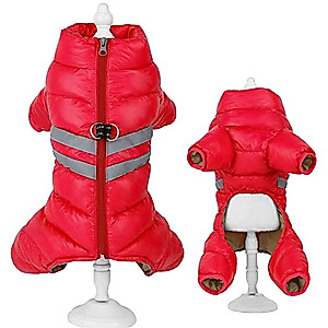 Didog Winter Puppy Dog Coat,Reflective Waterproof Windproof Dogs Cold Weather Jacket with Dual D Leash Ring, Warm Zip Up Pet Coats Clothes for Small Dogs & Cats Outdoor Walking, Red, Chest: 14”