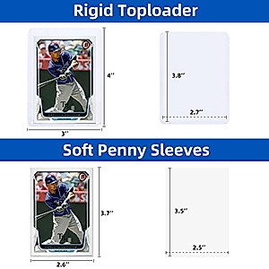 400 Card Sleeves Top Loaders for Cards, Arjiekwei 3"X4" Baseball Card Protectors Hard Plastic, Premium Toploaders Card Holder for Sports Football Trading Cards (200 Toploaders + 200 Penny Sleeves)