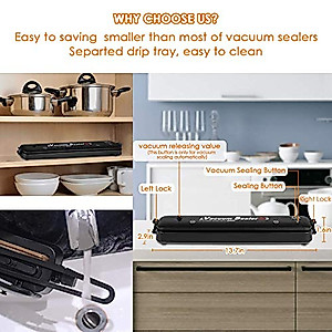 Vacuum Sealer Machine with Starter Kit, 75kpa Powerful but Compact Vacuum Sealer Machine | Led Indicator Lights|Easy to Clean|Two Food Modes| for Sous Vide and Food Storage